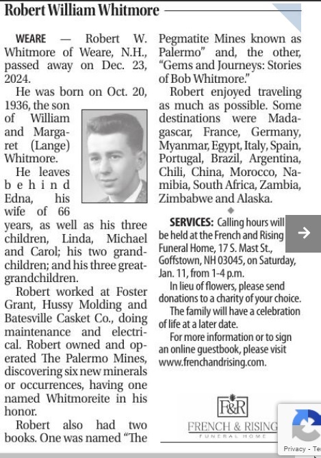 New Hampshire Mineral Species